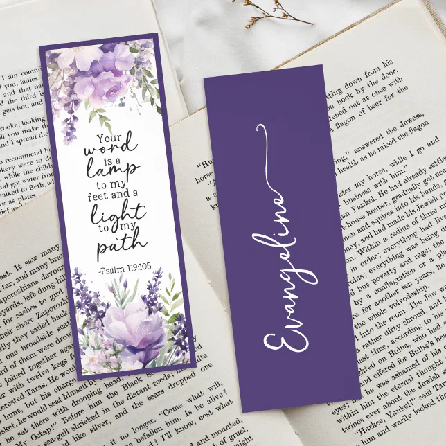 Lavender Floral Religious Bible Verse Custom Name Bookmarks | Zazzle