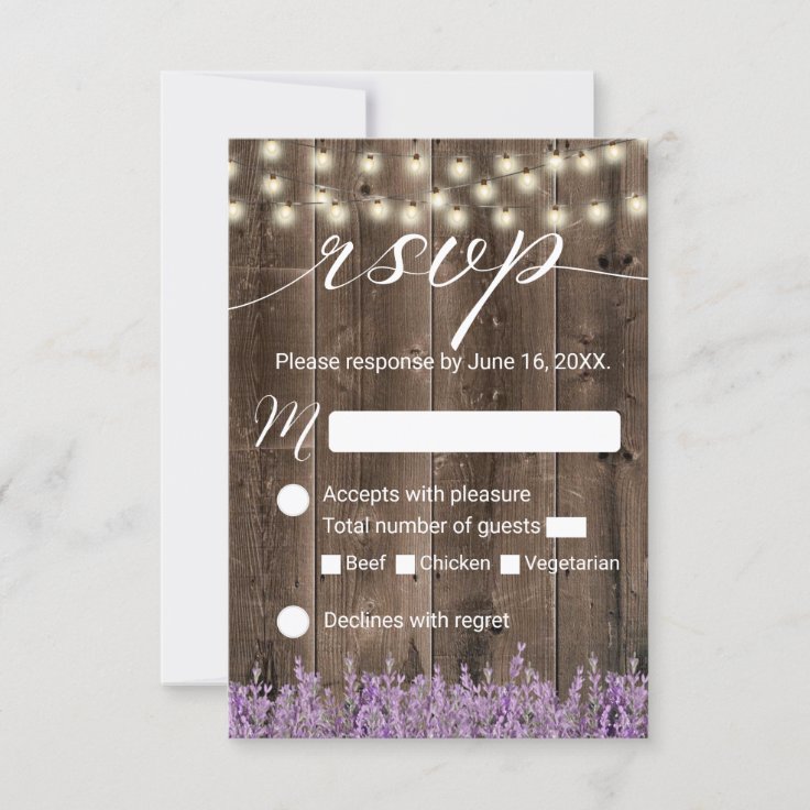 Lavender Floral Rustic String Lights Wedding RSVP | Zazzle