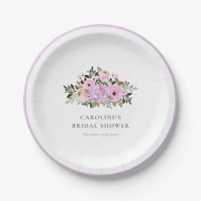 Lavender Floral Watercolor Bridal Shower Custom Paper Plates | Zazzle