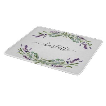Lavender florals eucalyptus greenery name cutting board | Zazzle
