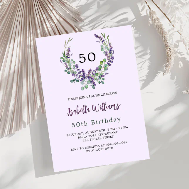 Lavender florals greenery lilac luxury birthday invitation | Zazzle
