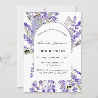 Lavender florals white violet birthday party invitation | Zazzle