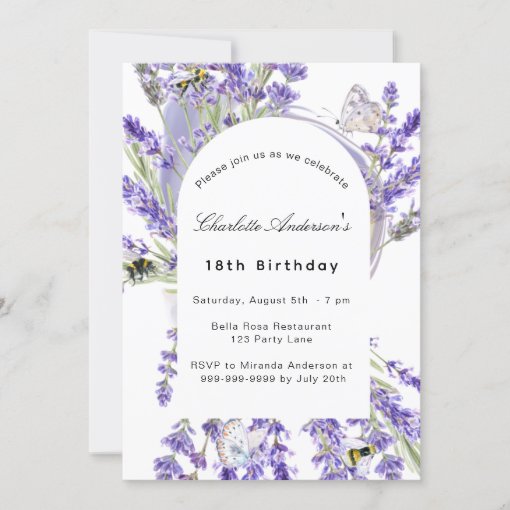 Lavender florals white violet birthday party invitation | Zazzle