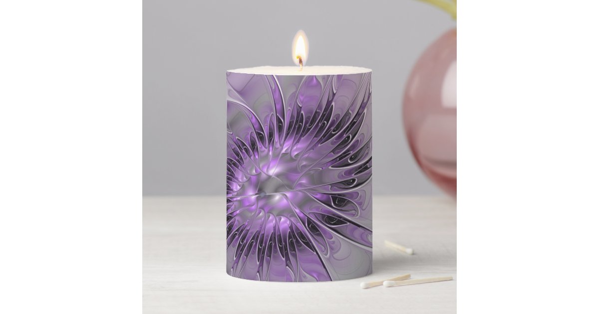 Lavender Flower Dream Modern Abstract Fractal Art Pillar Candle | Zazzle