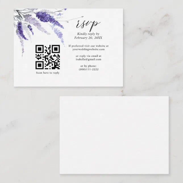 Lavender Flowers Floral QR Code Lilac Wedding RSVP Enclosure Card | Zazzle
