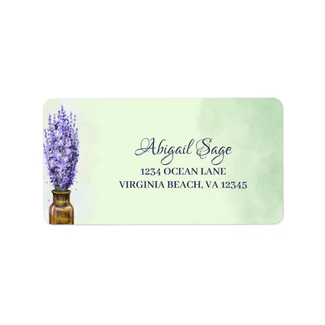 Lavender Flowers on Sage Green Floral Address Label | Zazzle