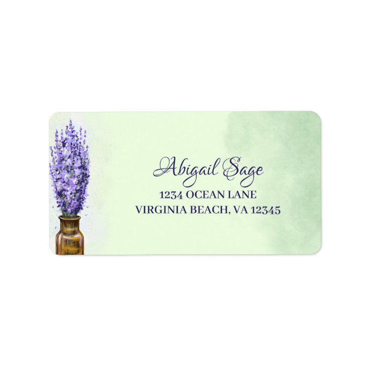 Lavender Flowers on Sage Green Floral Address Label | Zazzle