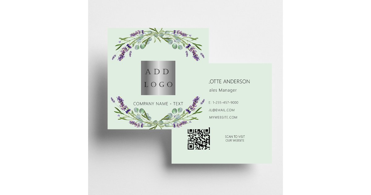 Lavender flowers violet green logo QR code Square Business Card | Zazzle