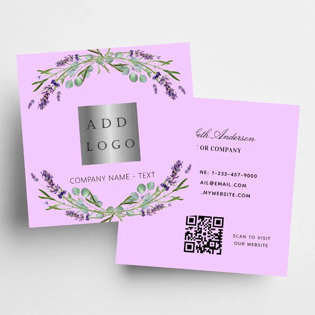 Lavender flowers violet logo QR code logo Square Business Card | Zazzle