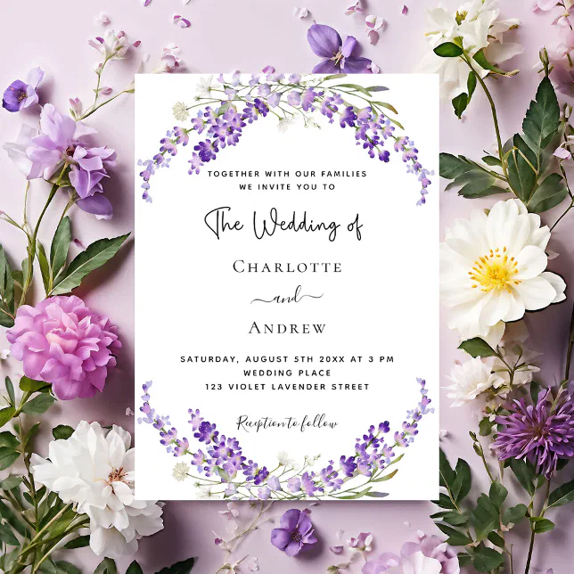 Lavender flowers violet wedding invitation | Zazzle