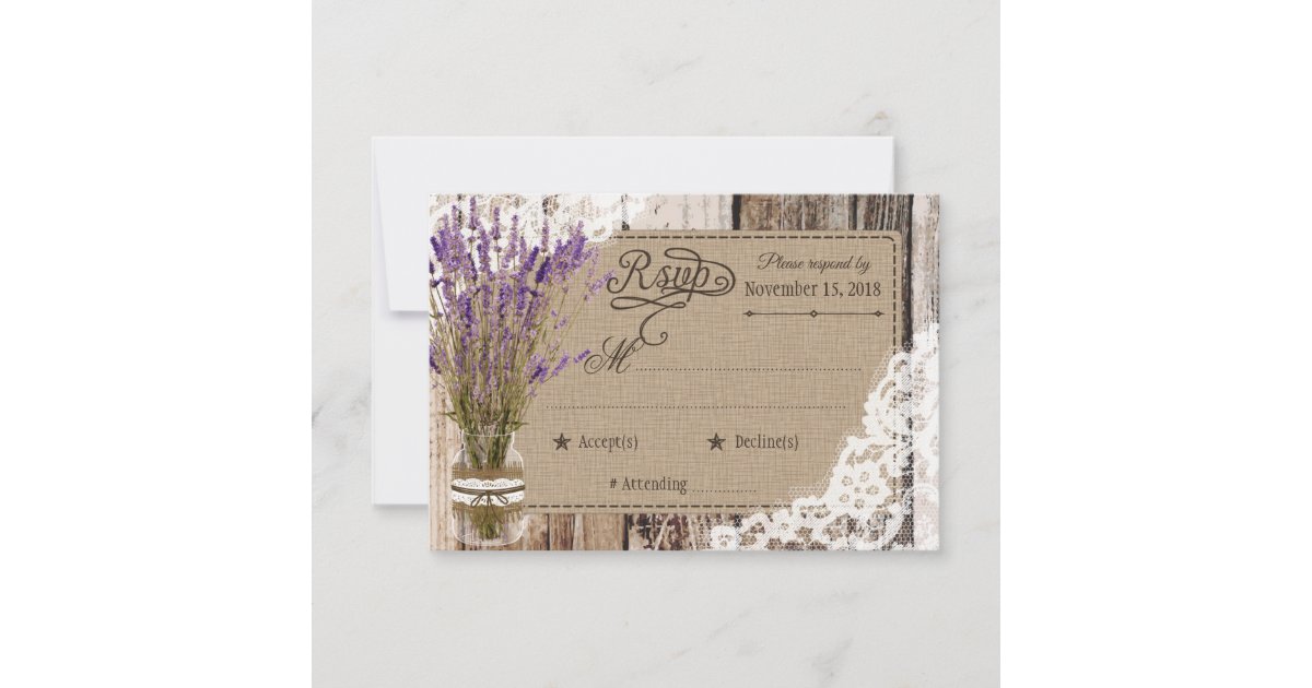 Lavender Flowers Wood Lace Rustic RSVP Card | Zazzle
