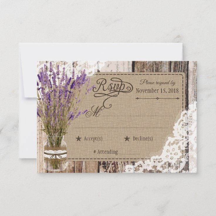 Lavender Flowers Wood Lace Rustic RSVP Card | Zazzle