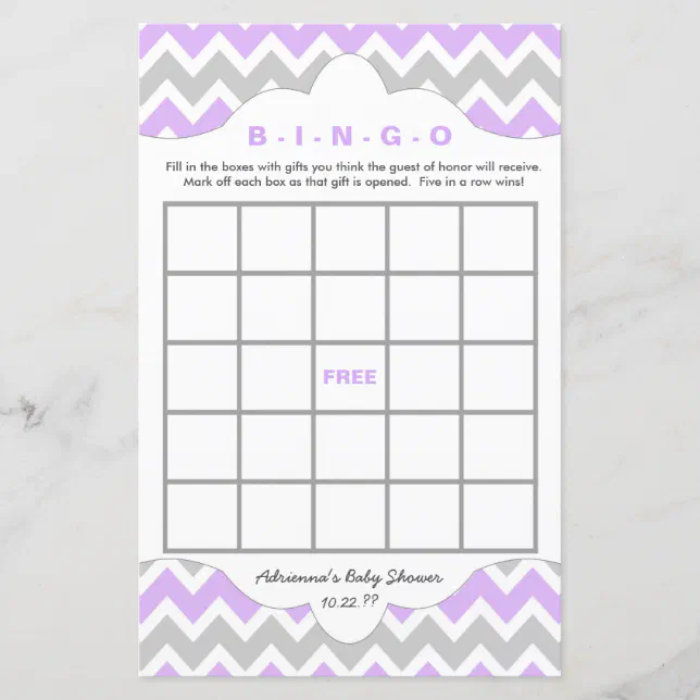 Lavender girl Bingo purse baby shower TWO GAME SET | Zazzle