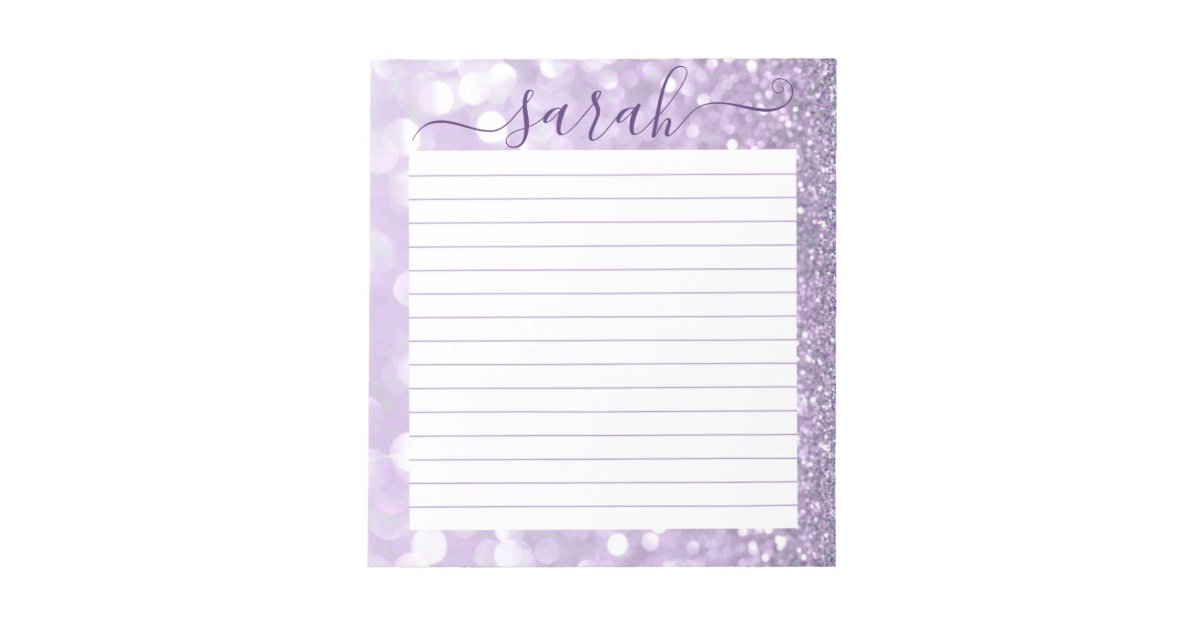 Lavender Glitter Lined Personalized Notepad | Zazzle