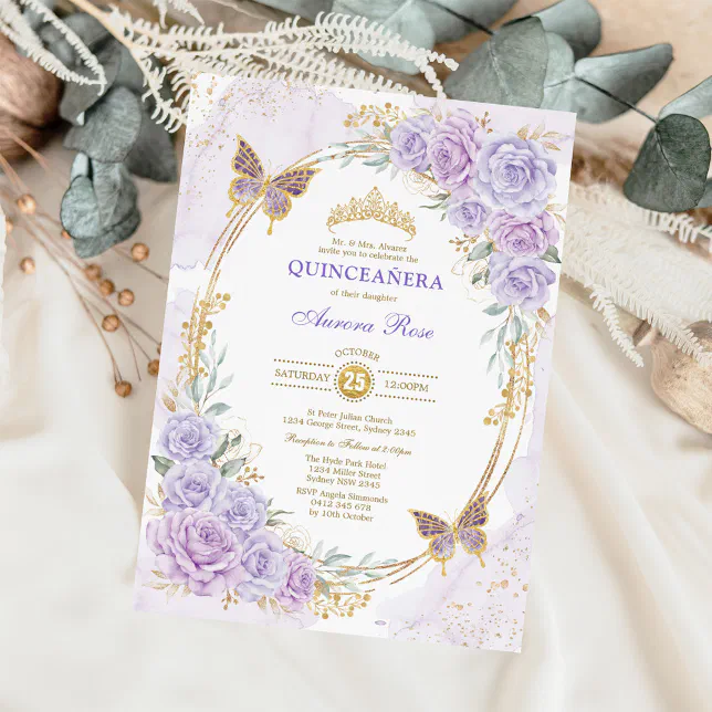 Lavender Gold Quinceanera Mis Quince 15 Anos Invitation | Zazzle