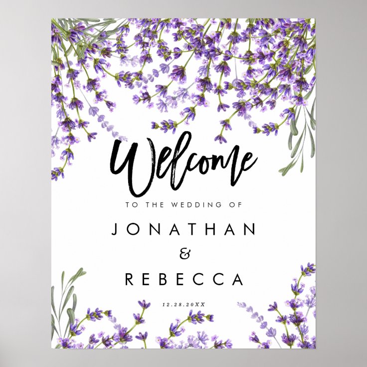 lavender greenery wedding welcome sign poster | Zazzle