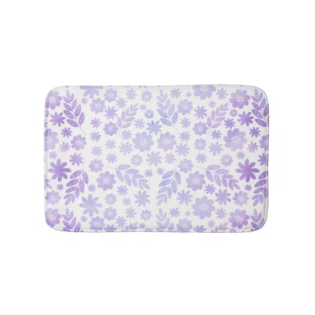 Lavender Hand Drawn Floral Pattern Bathroom Mat | Zazzle