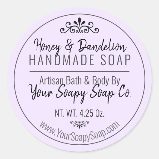 Lavender Hand-Lettered Typography Soap Classic Round Sticker | Zazzle