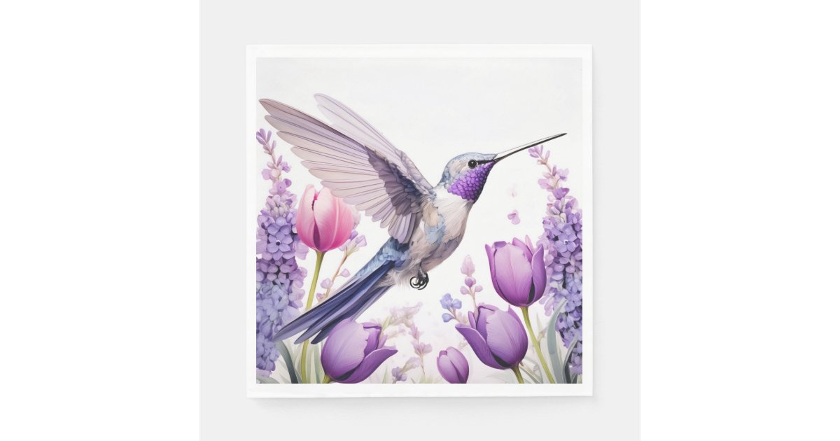 Lavender Hummingbird Illustration Napkins | Zazzle