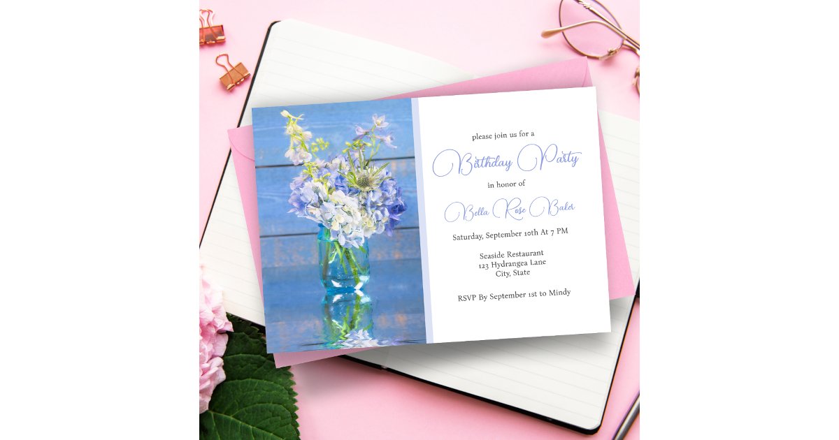 Lavender Hydrangea Reflections Birthday Invitation | Zazzle