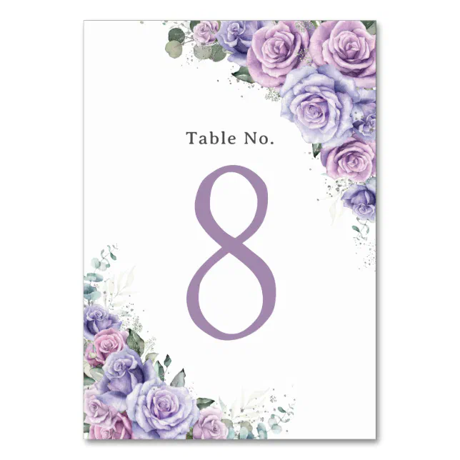 Lavender Lilac Purple Floral Birthday Quinceanera Table Number | Zazzle