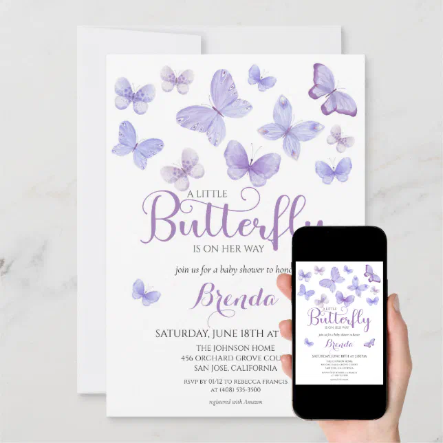 Lavender Little Butterfly Girl Baby Shower Invitation | Zazzle