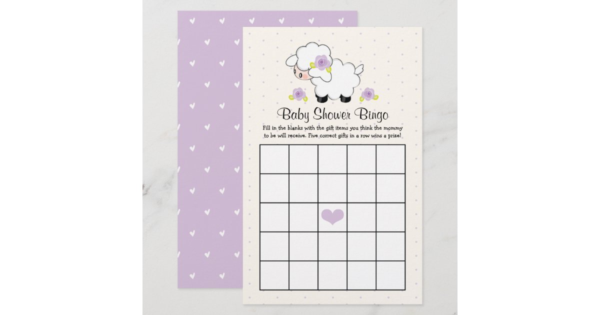 Lavender Little Lamb Baby Shower Bingo | Zazzle
