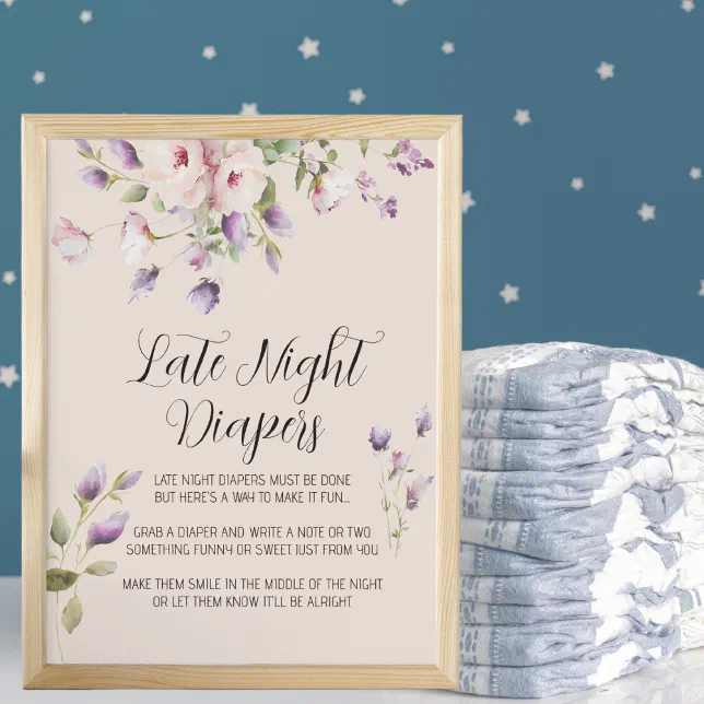 Lavender Magnolia Late Night Diaper Sign Poster | Zazzle