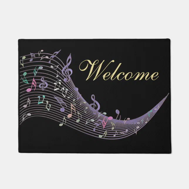 Lavender Music Notes Design Black Welcome Mat | Zazzle