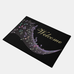 Lavender Music Notes Design Black Welcome Mat | Zazzle