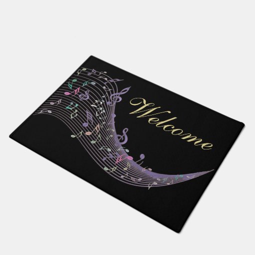 Lavender Music Notes Design Black Welcome Mat | Zazzle