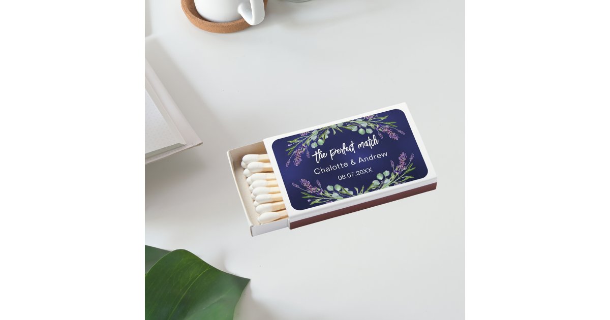 Lavender navy blue wedding perfect match matchbox | Zazzle