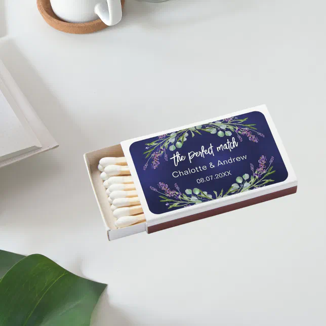 Lavender navy blue wedding perfect match matchbox | Zazzle