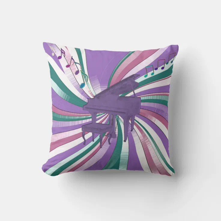 Lavender Piano and Musical Notes Throw Pillow | Zazzle