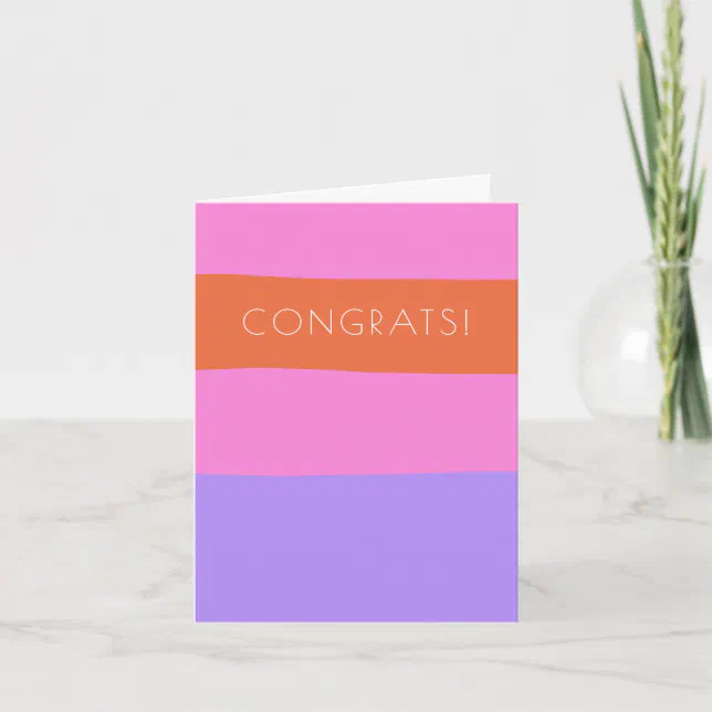 Lavender Pink Orange Wide Stripes Congratulations Card | Zazzle
