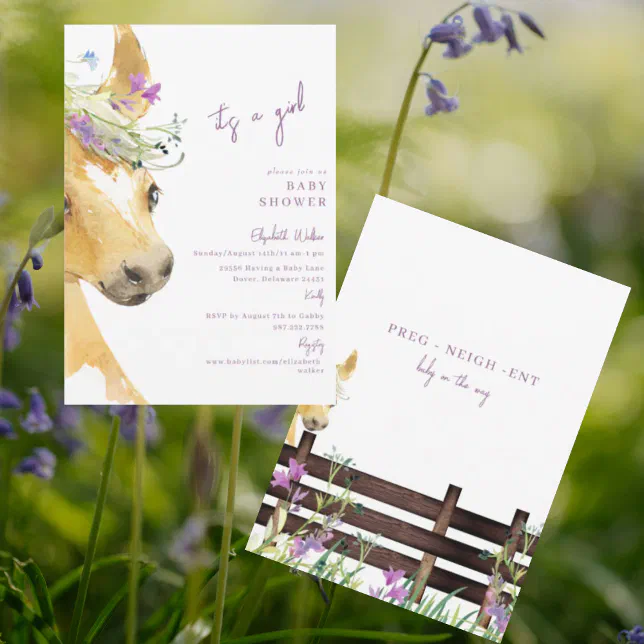 Lavender Pony Wildflower It's a Girl Baby Shower Invitation | Zazzle