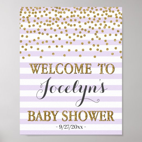 Lavender Purple and Gold Girl Baby Shower Welcome Poster | Zazzle.com