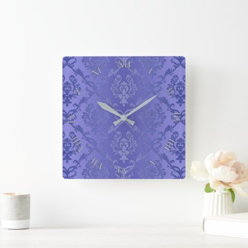 Lavender Purple Antique Vintage Damask Wall Clock | Zazzle