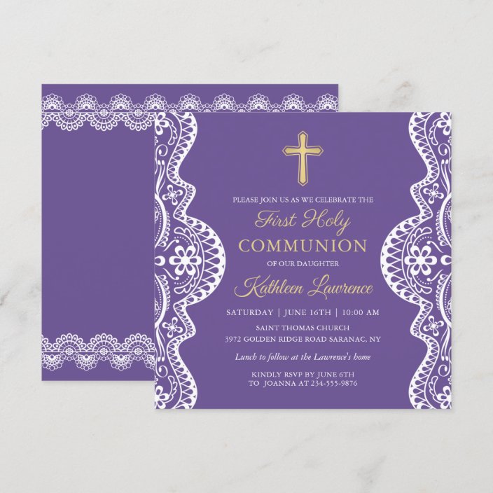 Lavender Purple Elegant Lace First Holy Communion Invitation | Zazzle.com