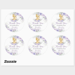 Lavender Purple Floral Lion Cub Baby Shower Classic Round Sticker | Zazzle