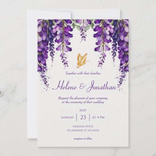 Lavender Purple Floral Modern Elegant Wedding Invitation | Zazzle