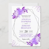 Lavender Purple Floral Modern Silver Frame Wedding Invitation | Zazzle