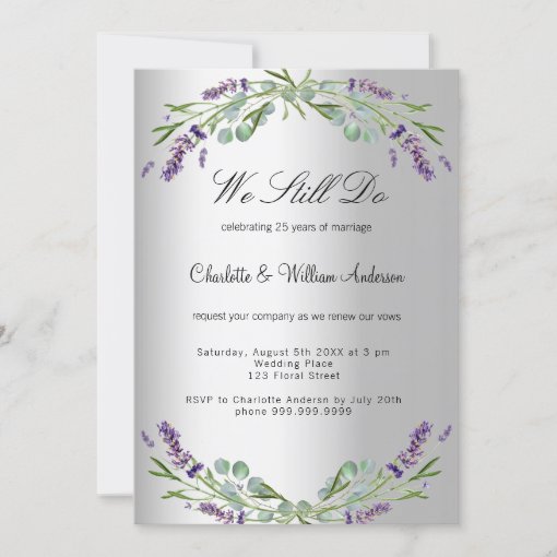 Lavender purple florals silver vow renewal wedding invitation | Zazzle