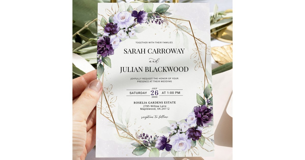 Lavender Purple Geometric Wedding Invitation | Zazzle