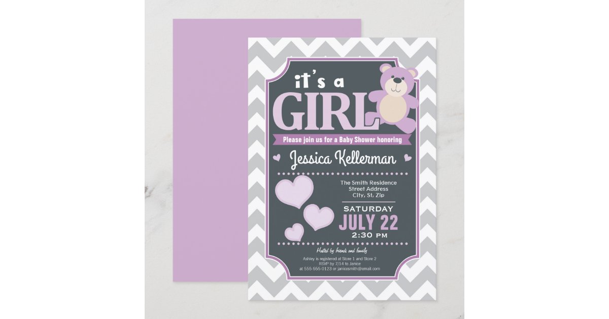 Lavender Purple Girl Baby Shower Invitation | Zazzle