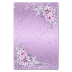 Lavender Purple Glitter with Floral Flowers Tissue Paper | Zazzle