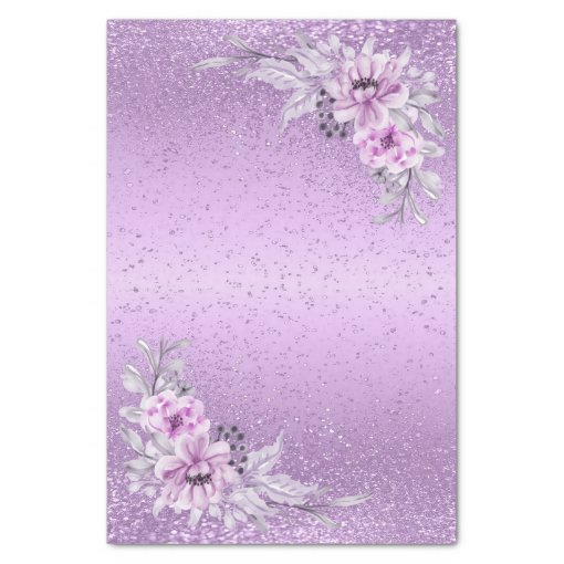 Lavender Purple Glitter with Floral Flowers Tissue Paper | Zazzle