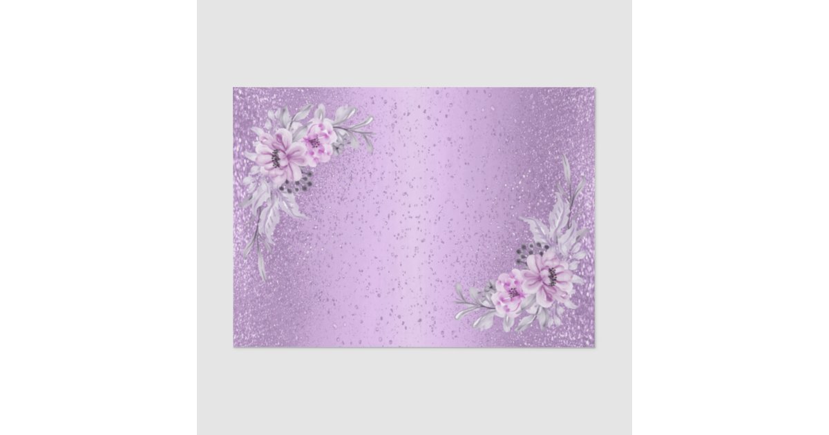 Lavender Purple Glitter with Floral Flowers Tissue Paper | Zazzle