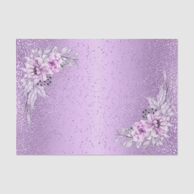 Lavender Purple Glitter with Floral Flowers Tissue Paper | Zazzle