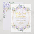 Lavender Purple Gold Floral Baby Girl Shower Invitation | Zazzle